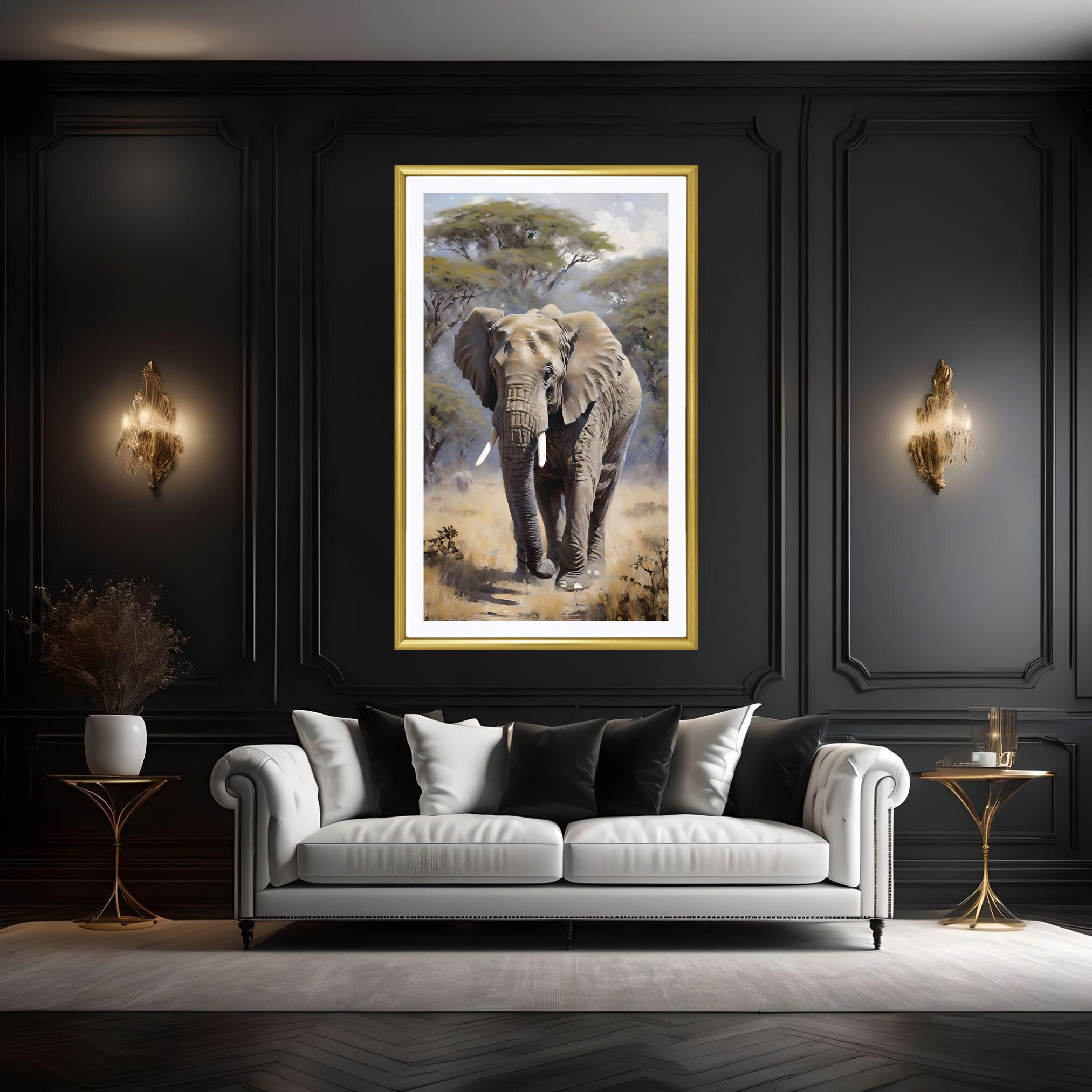 Elephant Painting Digital Print Screen Wallpaper Vertical Frame Africa ...