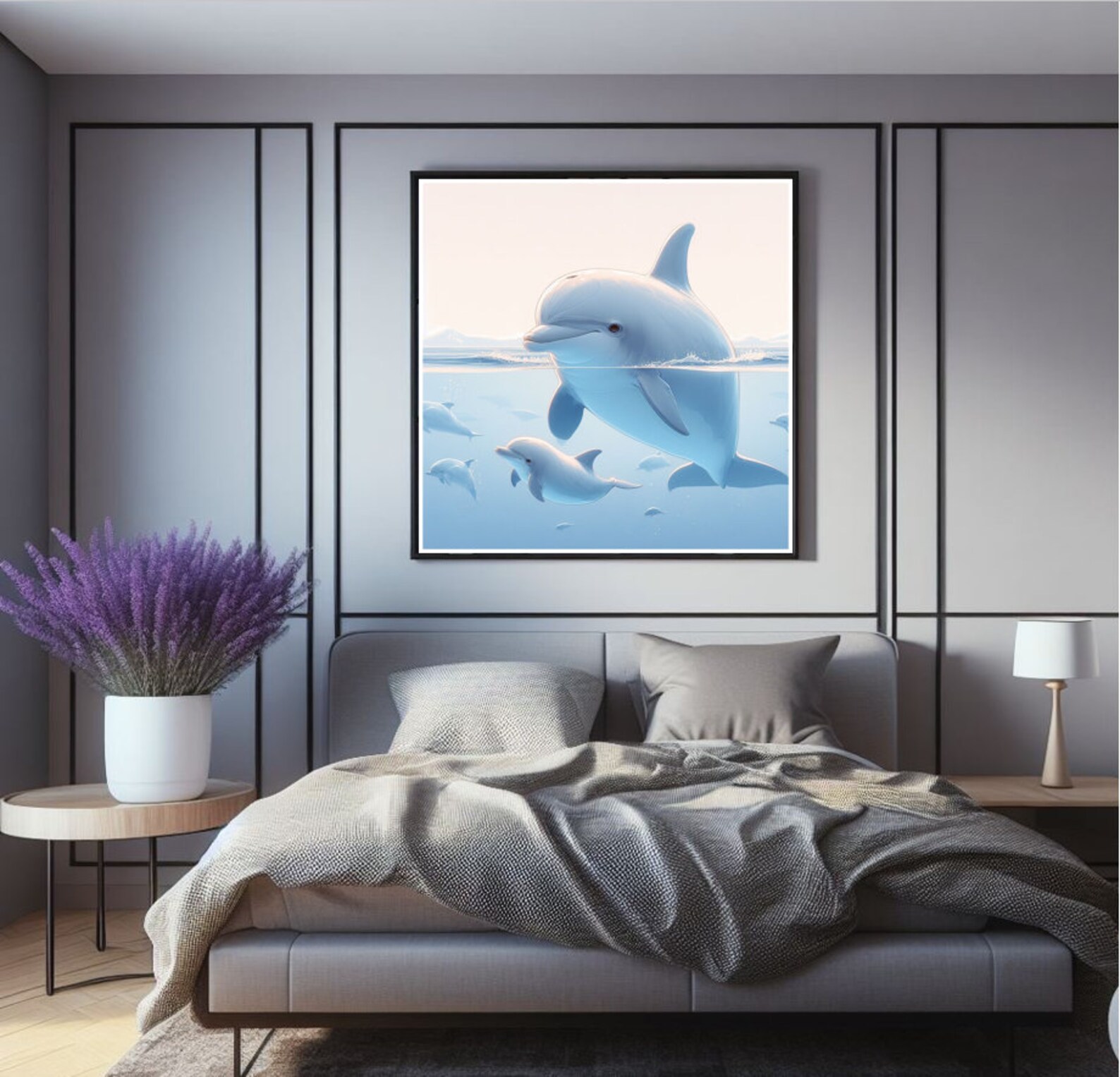 Dolphin Wall Art for Living Room Décor Cute Modern Art Living Room Wall ...