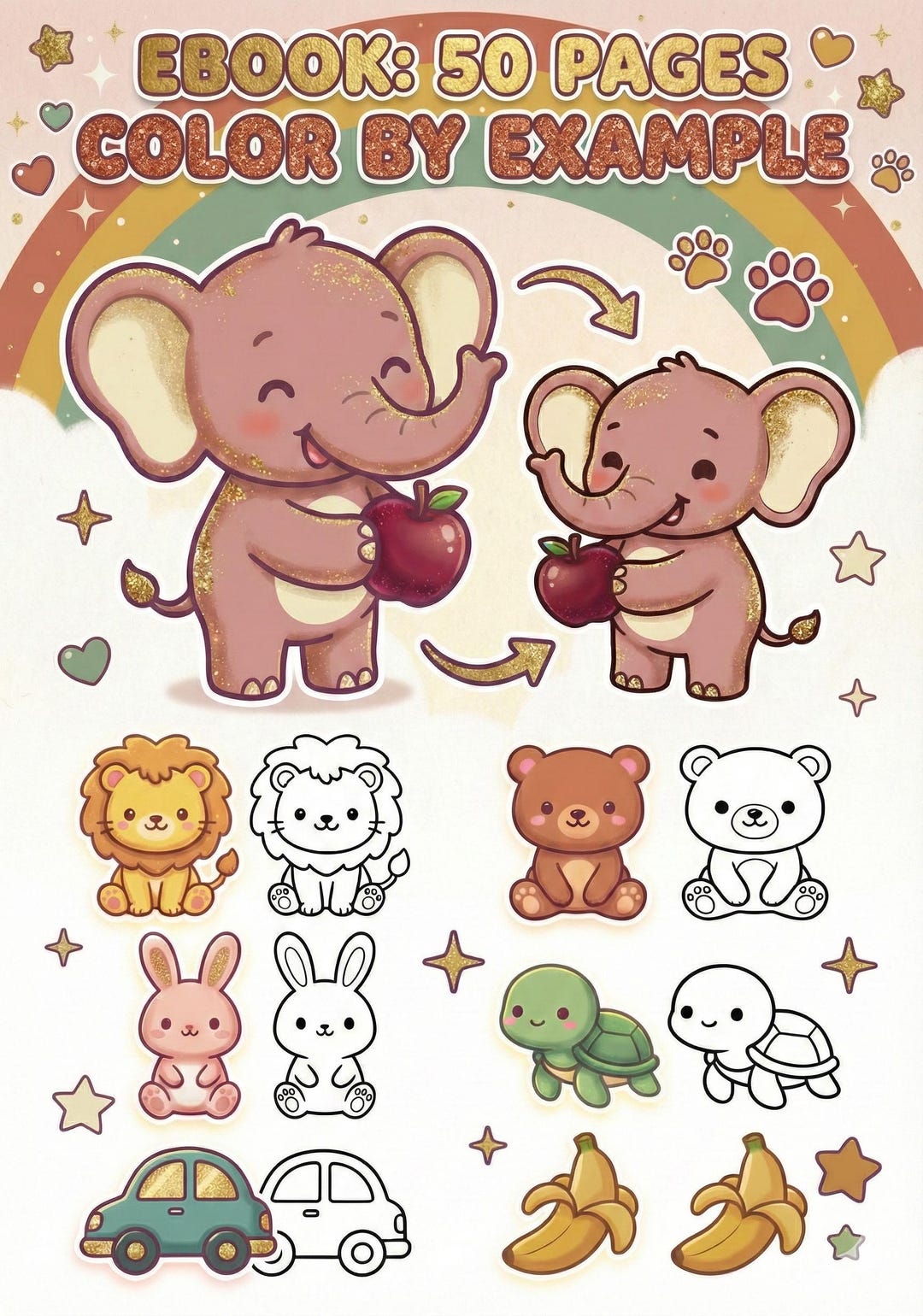 Color by Example Coloring Book for Kids 50 Pages PDF A4, Learn Colors ...