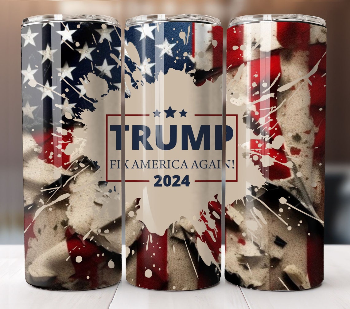 Trump, Fix America Again, Donald Trump, 2024, 20oz Skinny Tumbler Wrap ...