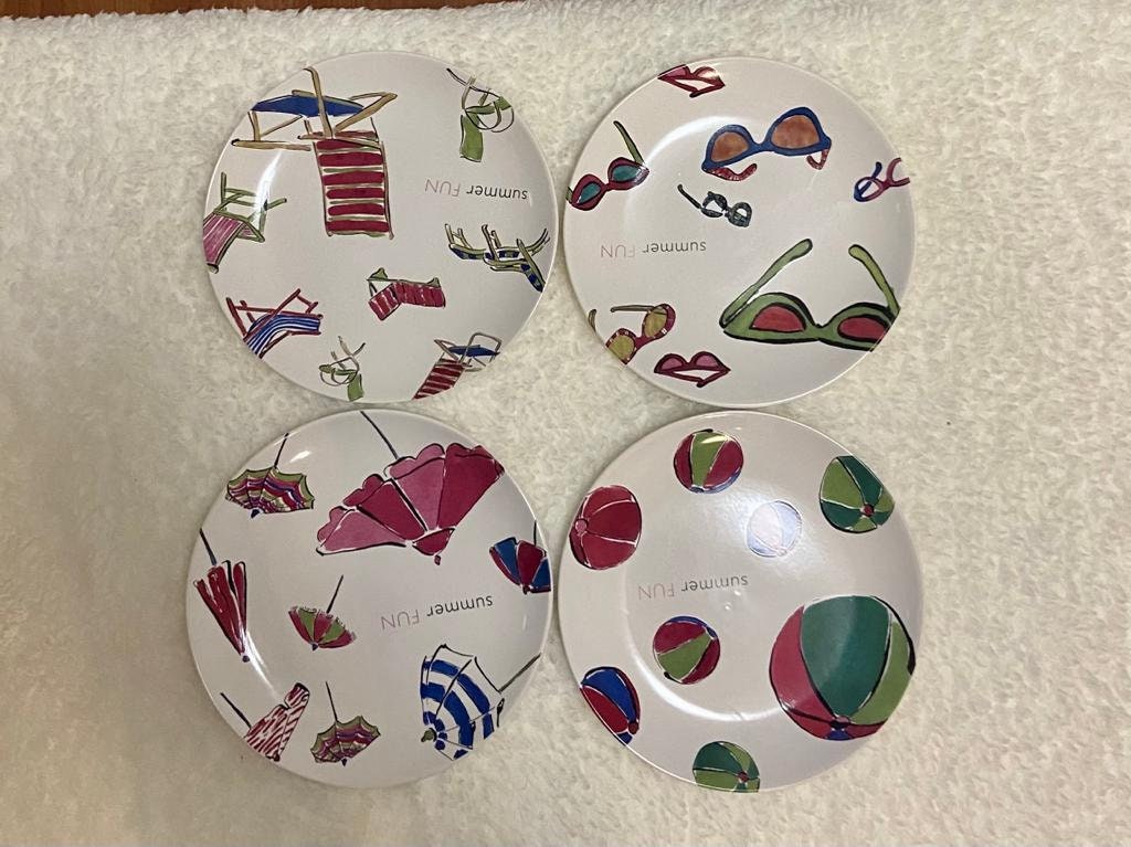 4 Rosanna Summer Time Fun Salad Plates clay Art Hande Paimting - Etsy