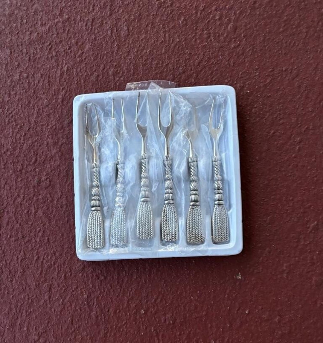 Vintage Silea Cocktail Fork Cheese Lemon Olive Silver Plate Pewter Rope ...