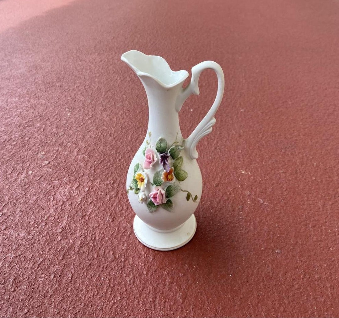 Vintage Lefton China Handpainted Floral Decorative Pitcher KW 829 6.5 ...