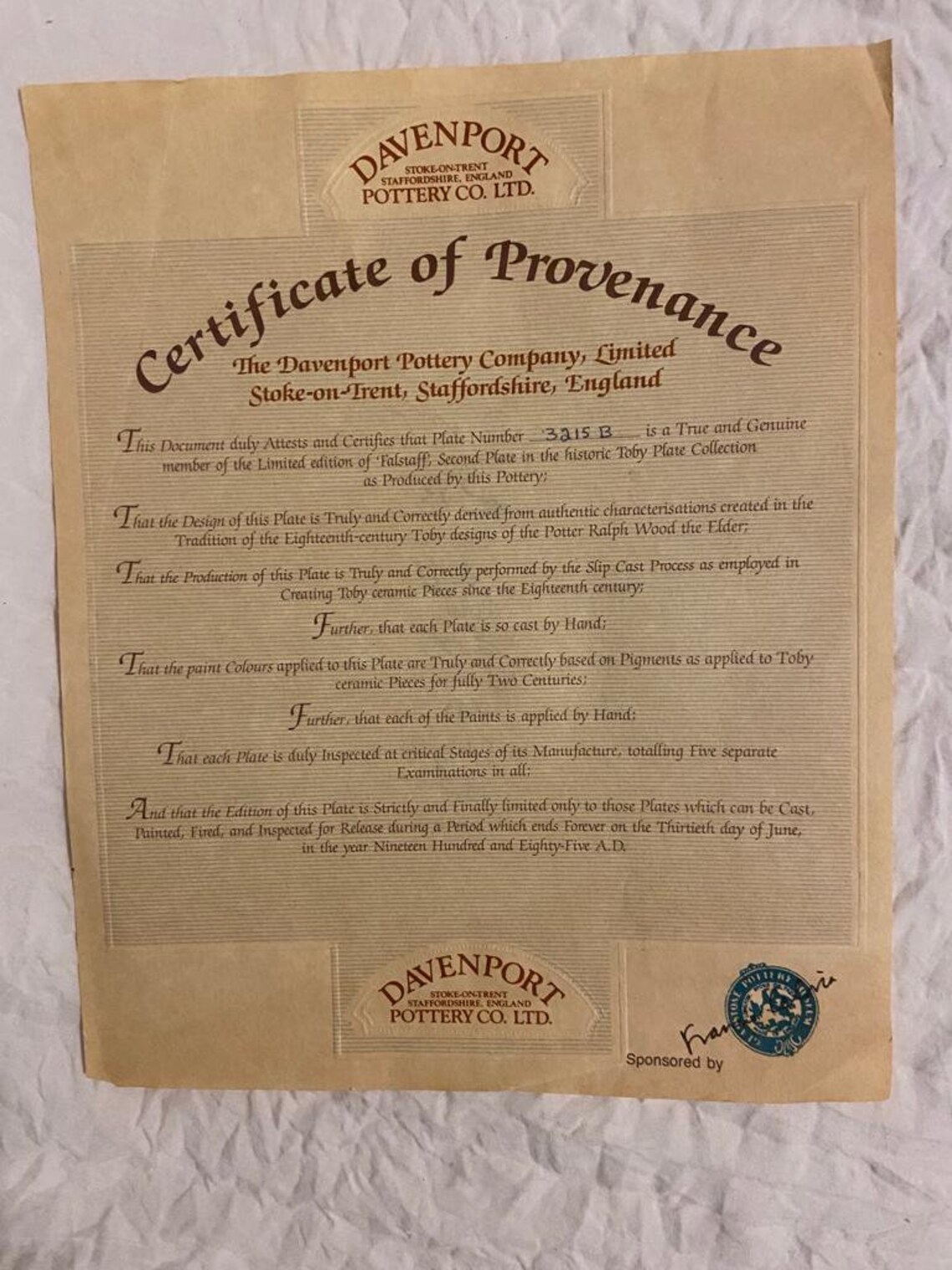 Falstaff the 2nd Plate in the Historic Toby Plate Collection 3215B 1985 ...