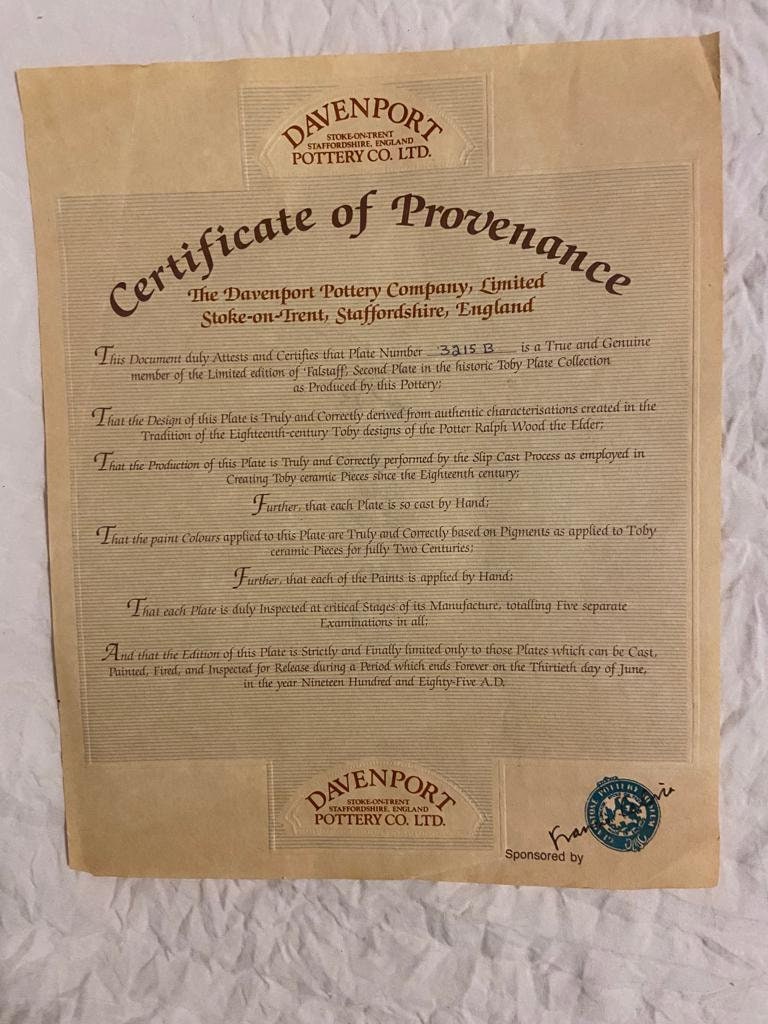 Falstaff the 2nd Plate in the Historic Toby Plate Collection #3215B ...