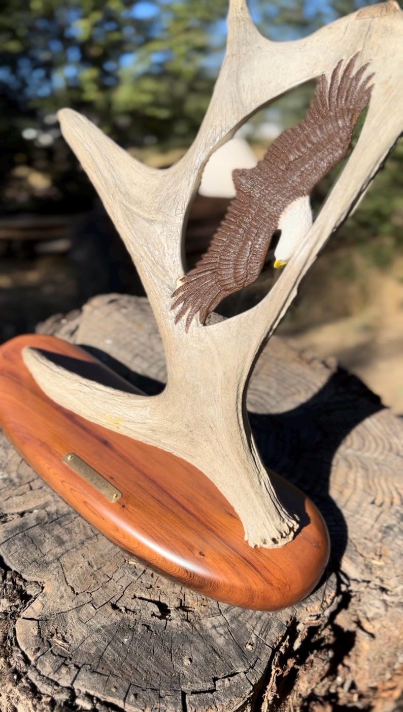 Majestic American Bald Eagle - Handcrafted Moose Antler Sculpture on ...