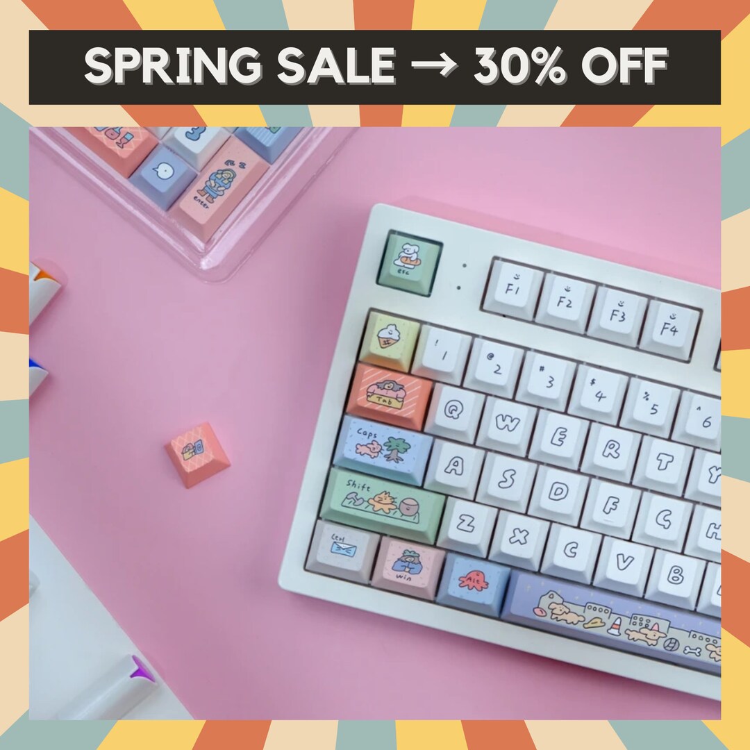 Funny Cute Smiling Cartoon Keycap Set 129 Keys Cherry Keycap PBT ...