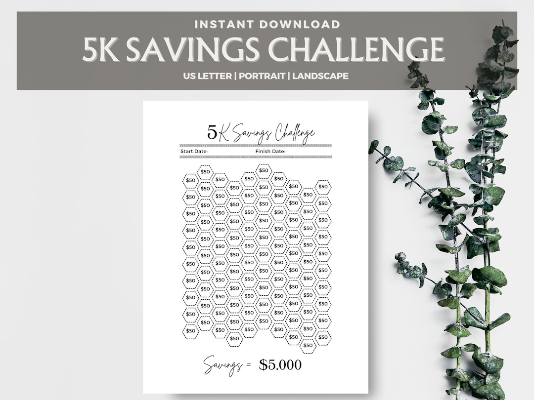 5k Savings Challenge, Money Savings Challenge Printable, Savings ...