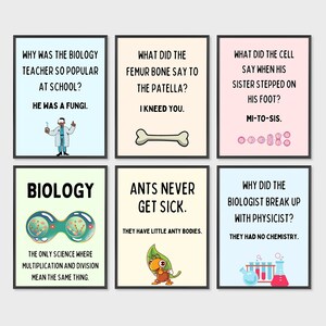 Funny Biology Posters Set of 6, Science Puns, Science Classroom Decor ...