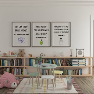 Funny Science Posters, Set of 9 Prints, Science Classroom Posters, Puns ...