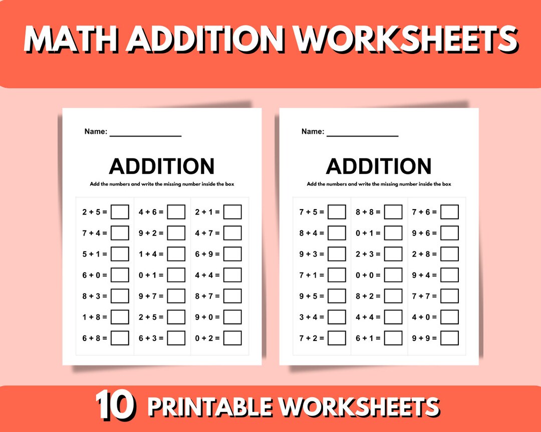 10 Printable Addition Math Worksheets, Numbers 0 20, Homeschool ...