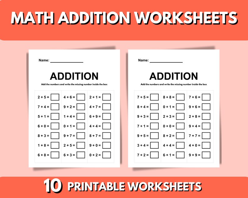 10 Printable Addition Math Worksheets, Numbers 0 20, Homeschool ...