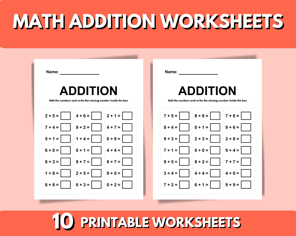 10 Printable Addition Math Worksheets, Numbers 0 20, Homeschool ...