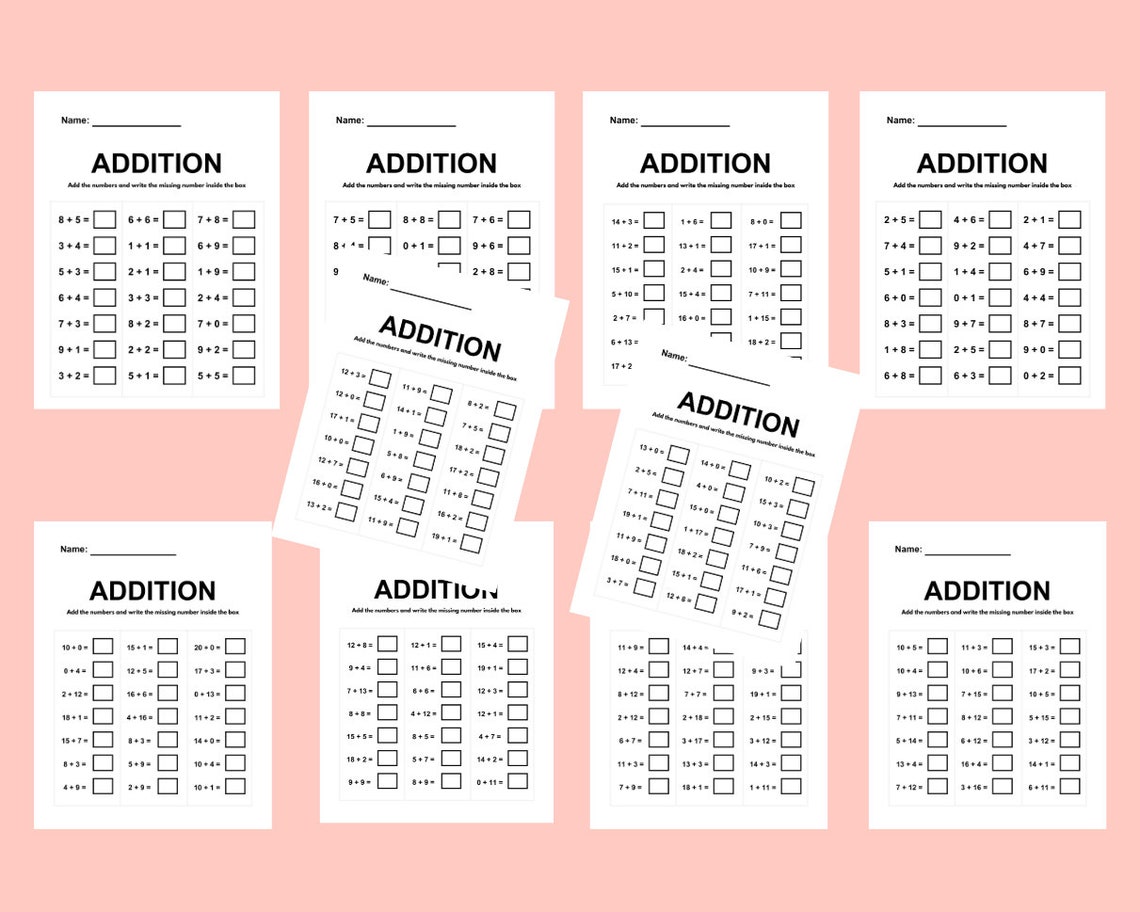 10 Printable Addition Math Worksheets, Numbers 0 20, Homeschool ...