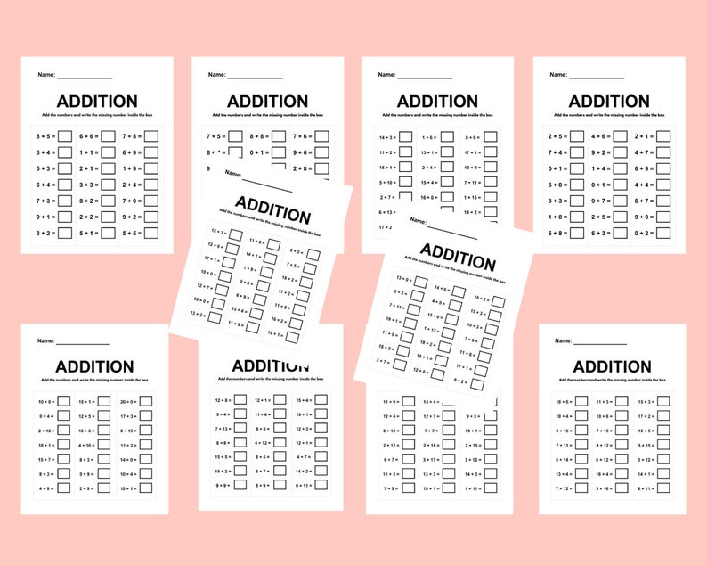 10 Printable Addition Math Worksheets, Numbers 0 20, Homeschool ...