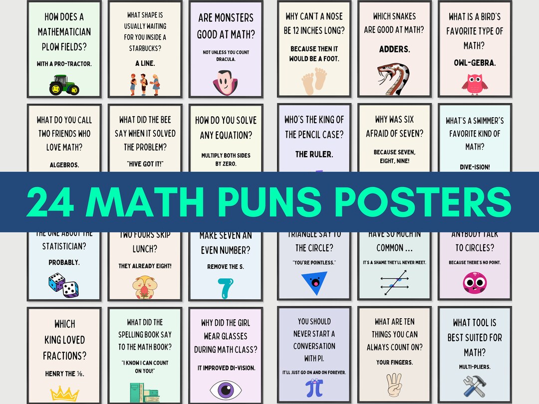 24 Funny Math Puns Posters, Classroom Posters, Math Posters, Homeschool ...