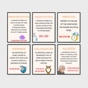 Literary Devices Posters, Set of 18 Prints, English Classroom Decor ...
