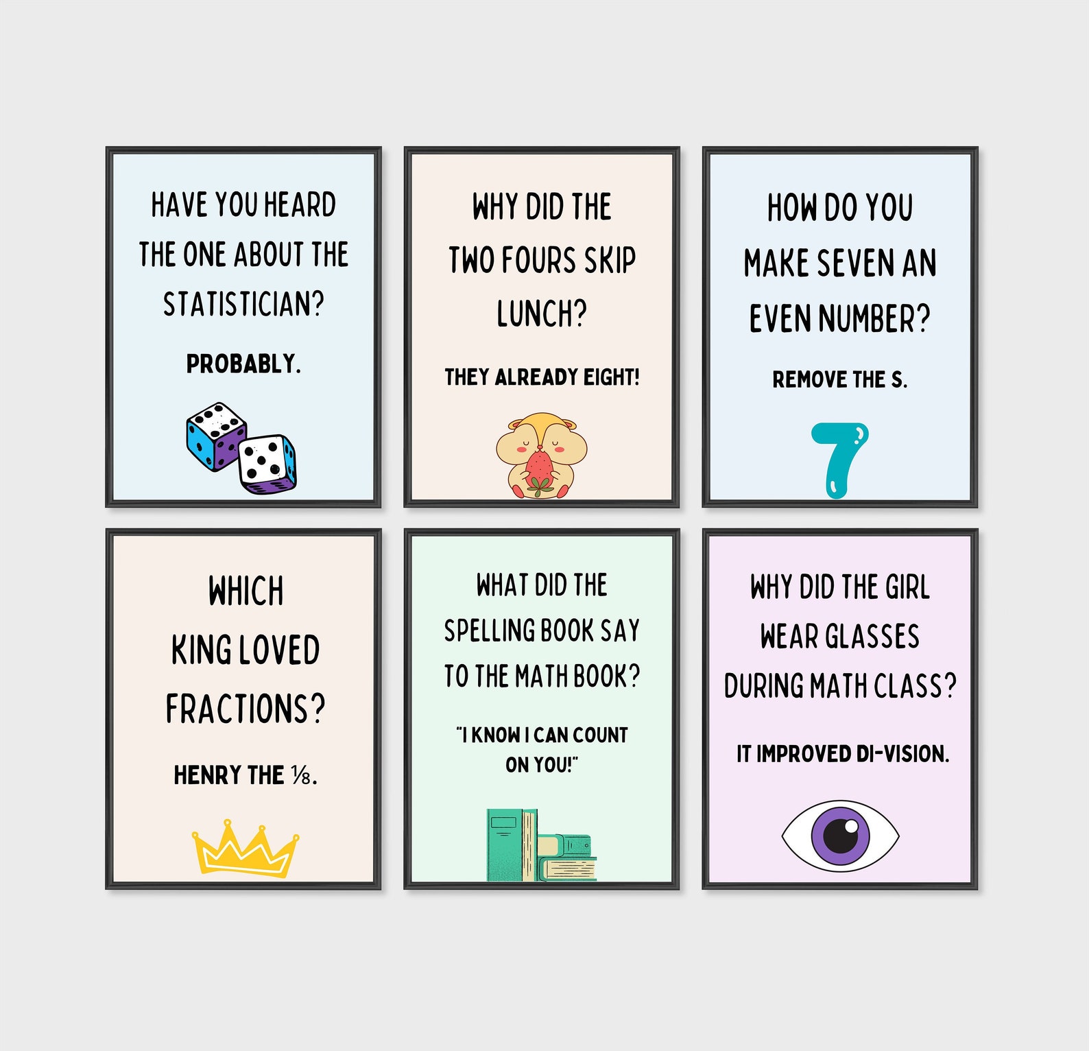 Funny Math Posters Set of 6, Classroom Posters, Math Classroom Decor ...