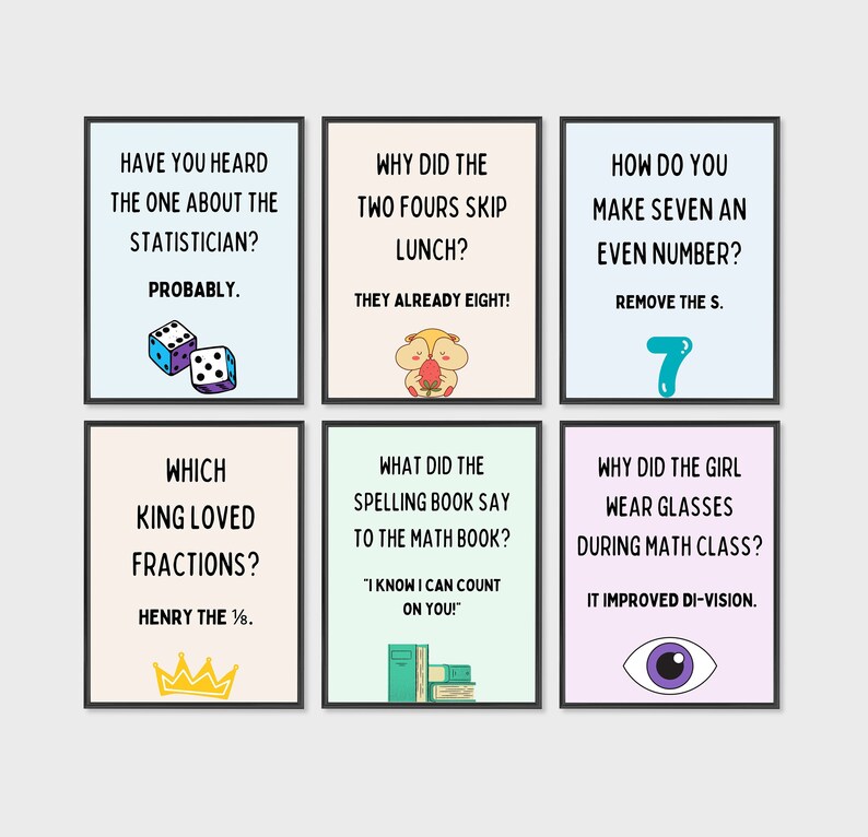 Funny Math Posters Set of 6, Classroom Posters, Math Classroom Decor ...