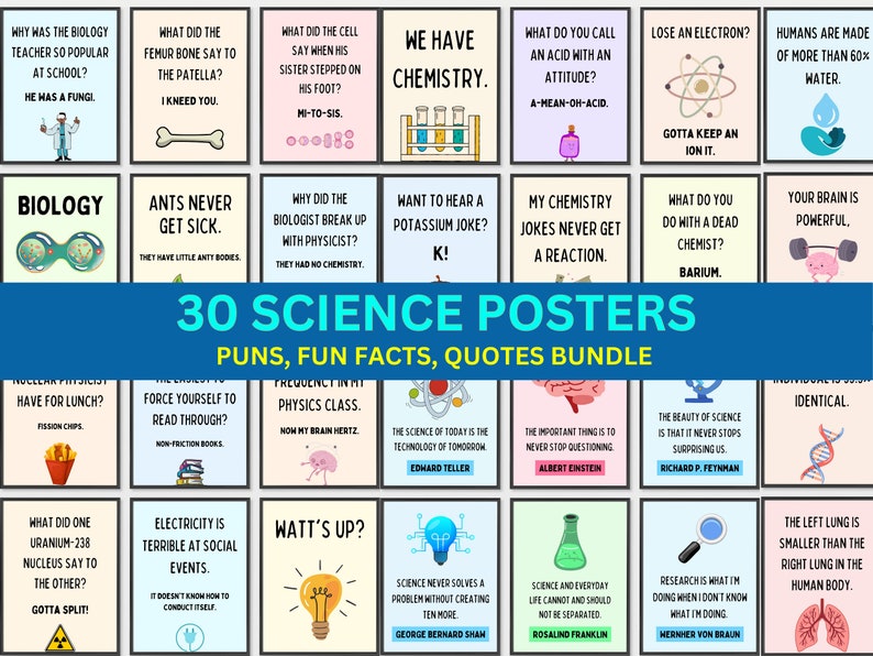 30 Science Posters Classroom Decor Bundle, Educational Posters, Biology ...