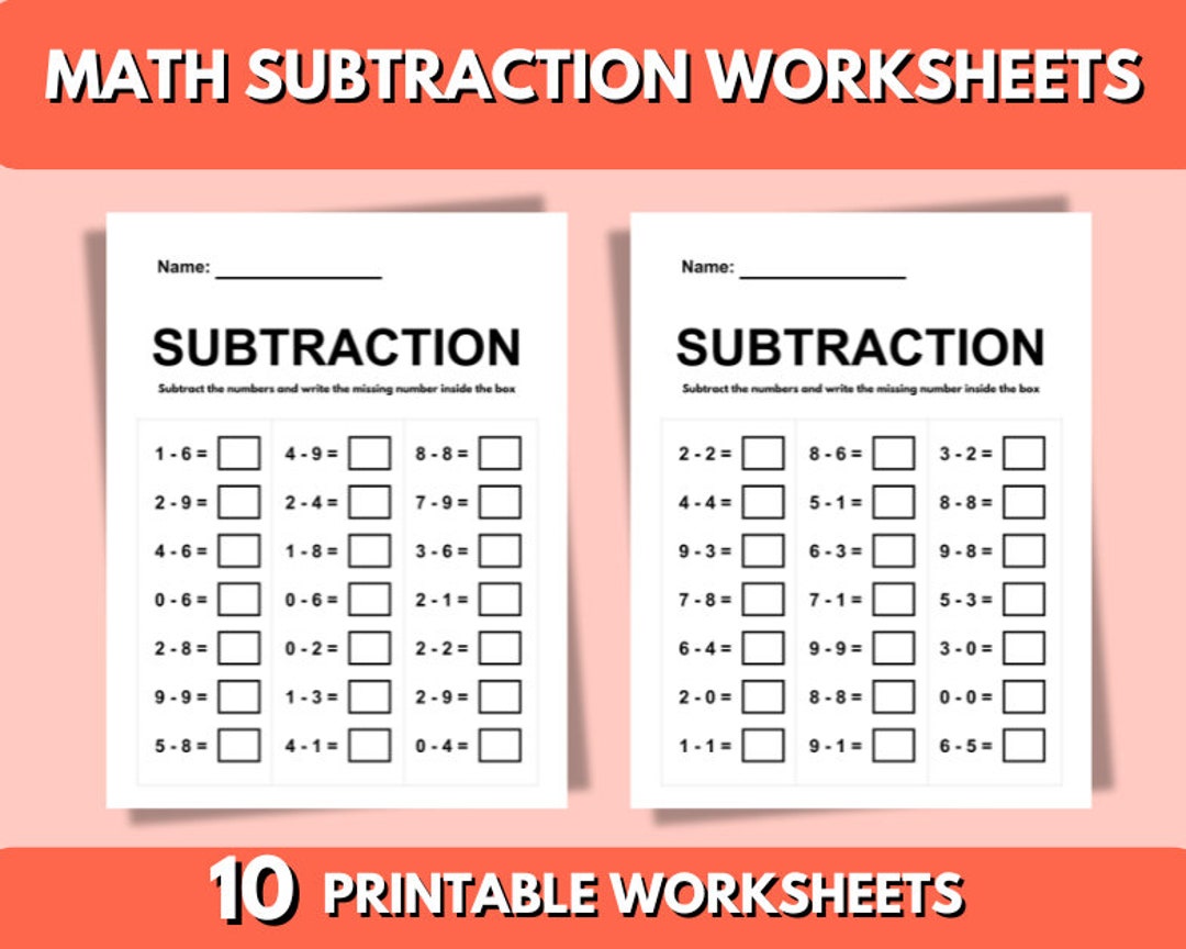 10 Printable Subtraction Math Worksheets, Homeschool Worksheets, Math ...
