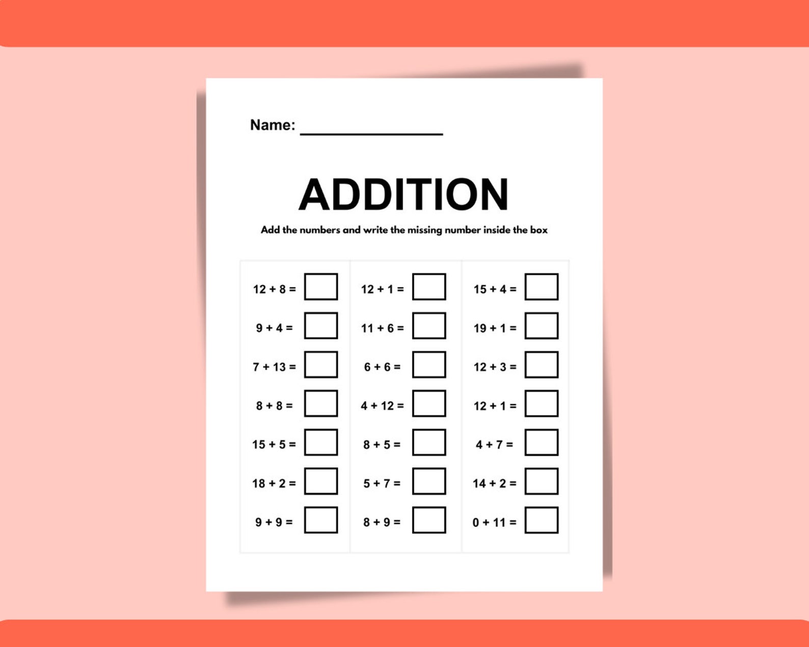 10 Printable Addition Math Worksheets, Numbers 0 20, Homeschool ...