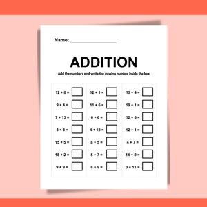 10 Printable Addition Math Worksheets, Numbers 0 20, Homeschool ...