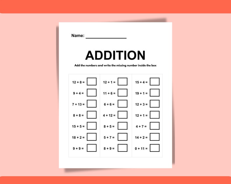 10 Printable Addition Math Worksheets, Numbers 0 20, Homeschool ...