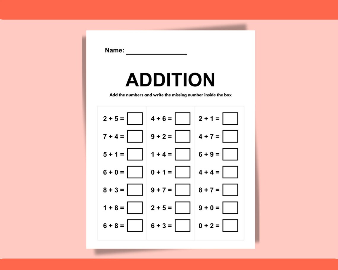 10 Printable Addition Math Worksheets, Numbers 0 20, Homeschool ...