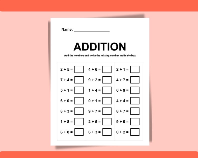 10 Printable Addition Math Worksheets, Numbers 0 20, Homeschool ...