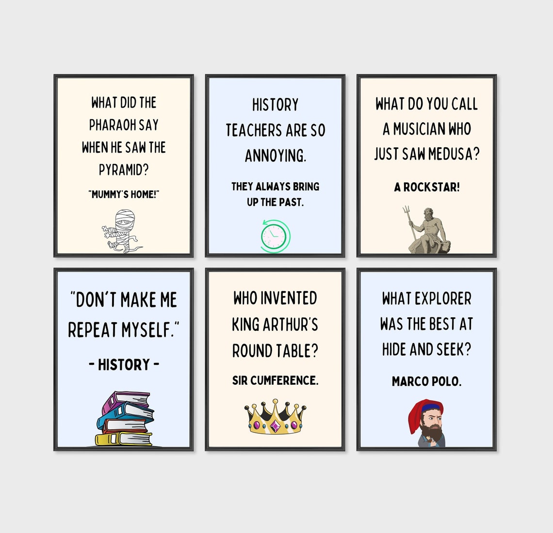 Funny History Posters, Set of 6 Prints, History Classroom Posters ...