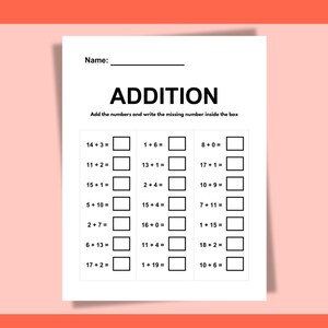 10 Printable Addition Math Worksheets, Numbers 0 20, Homeschool ...