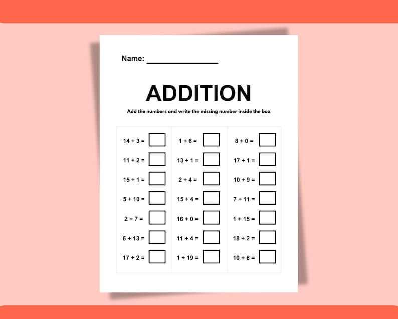 10 Printable Addition Math Worksheets, Numbers 0 20, Homeschool ...
