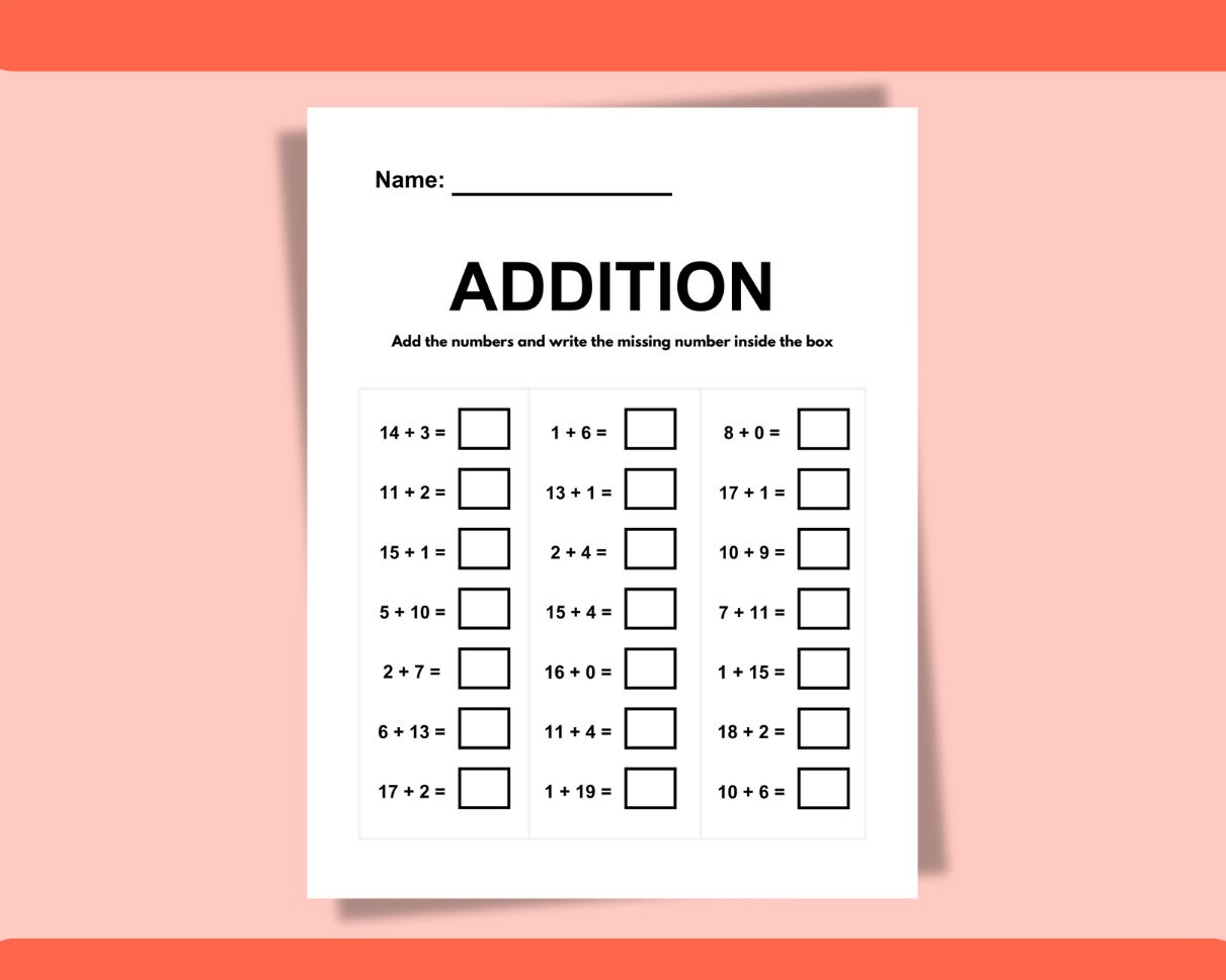 10 Printable Addition Math Worksheets, Numbers 0 20, Homeschool ...