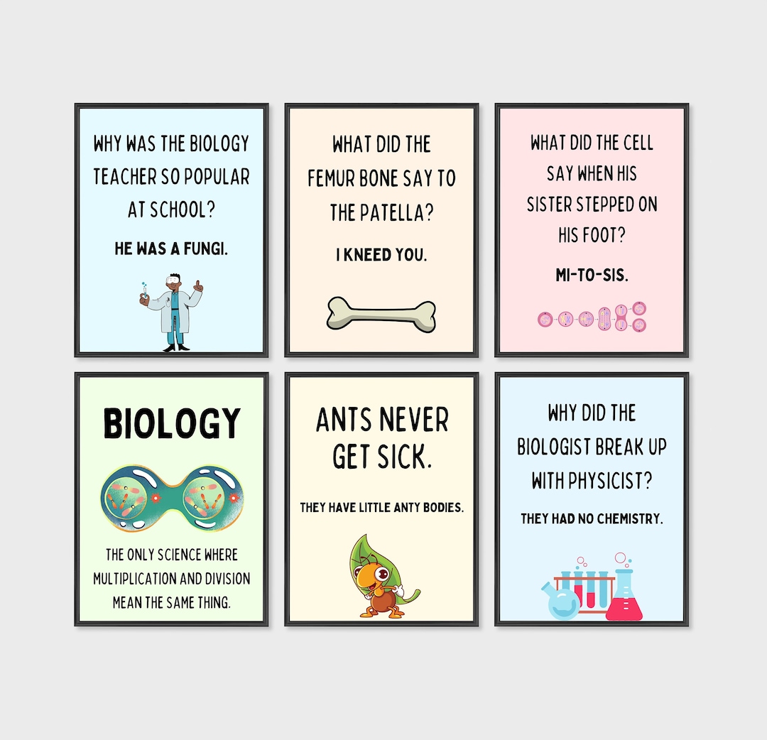 Funny Biology Posters Set of 6, Science Puns, Science Classroom Decor ...