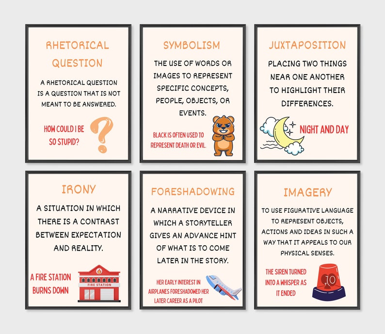 Literary Devices Posters, Set of 18 Prints, English Classroom Decor ...