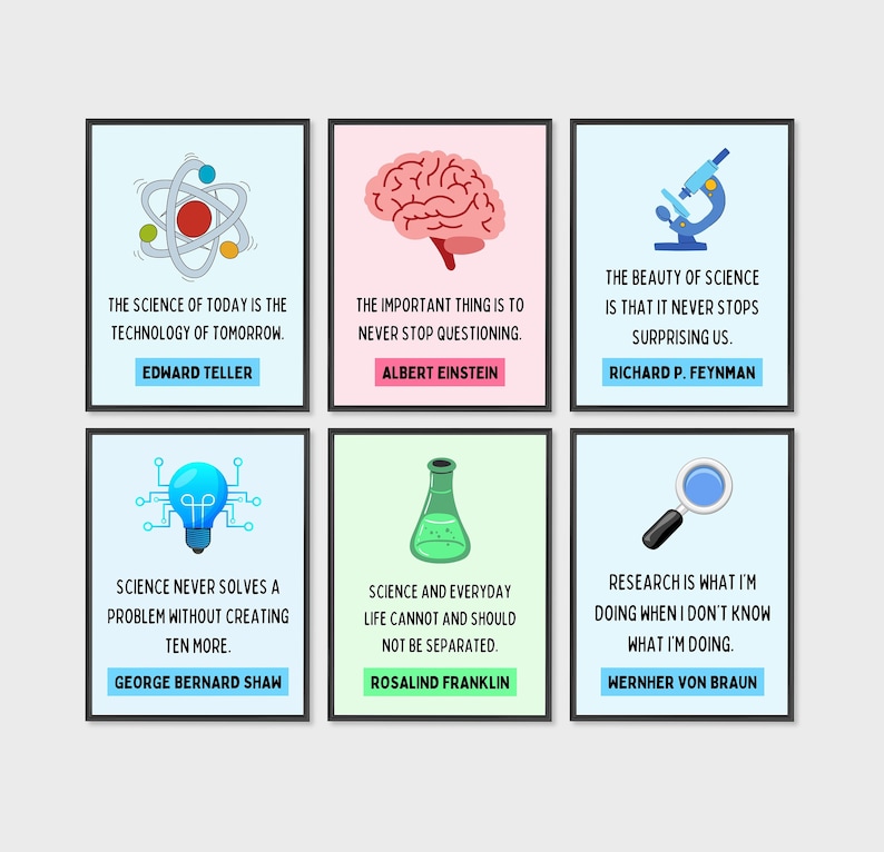 Set of 6 Science Quotes Classroom Posters, Science Posters, Science ...