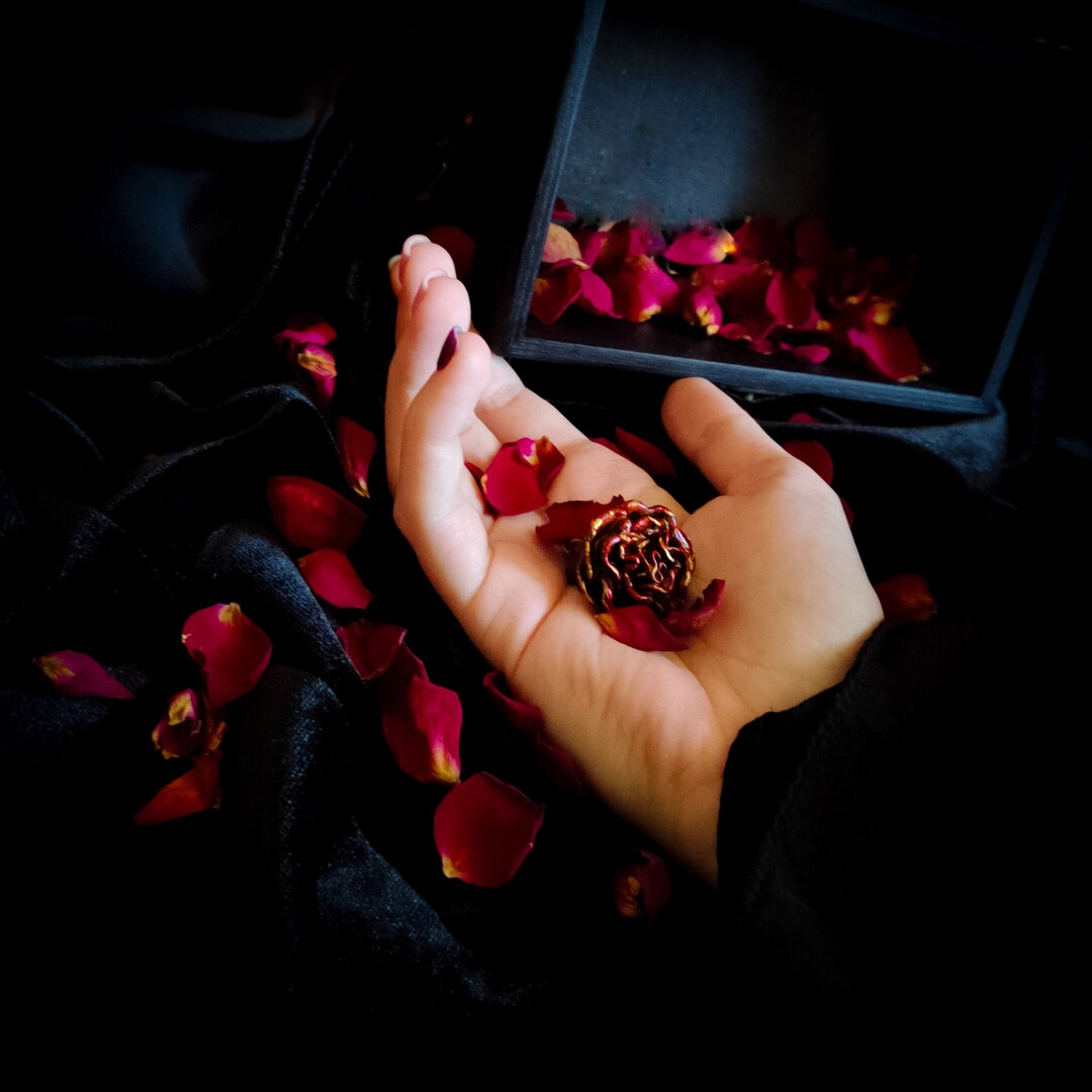 Medieval Ring Red Rose, Mystic Style Jewelry, Dark Queen Flower Ring ...