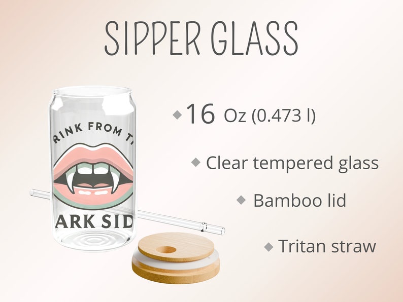 Dark Gothic Horror Vampire Reader Sipper Glass With Straw, Vampire ...