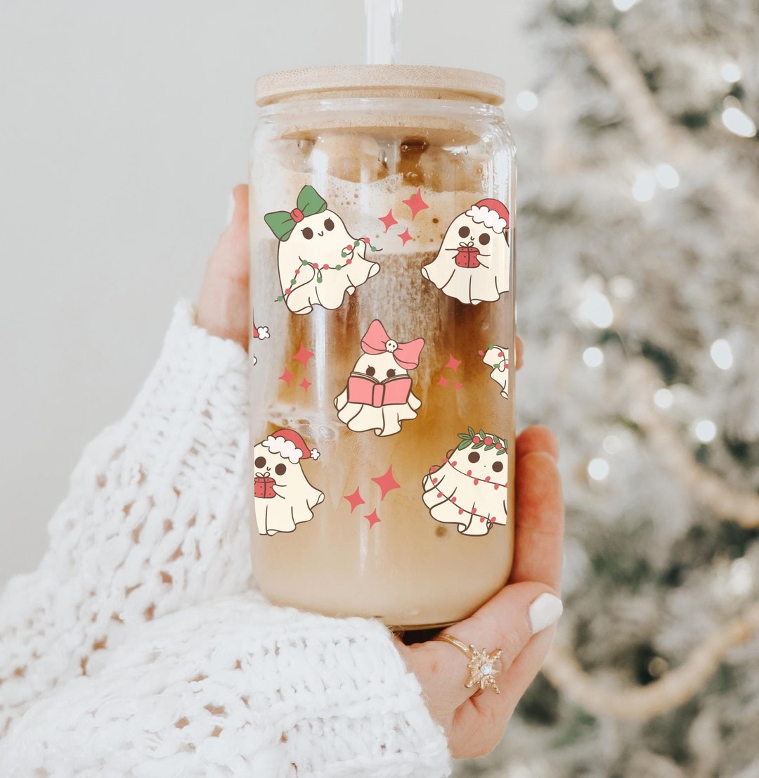 Christmas Ghost Reading Sipper Glass, Cute Holiday Ghosts With Gifts ...