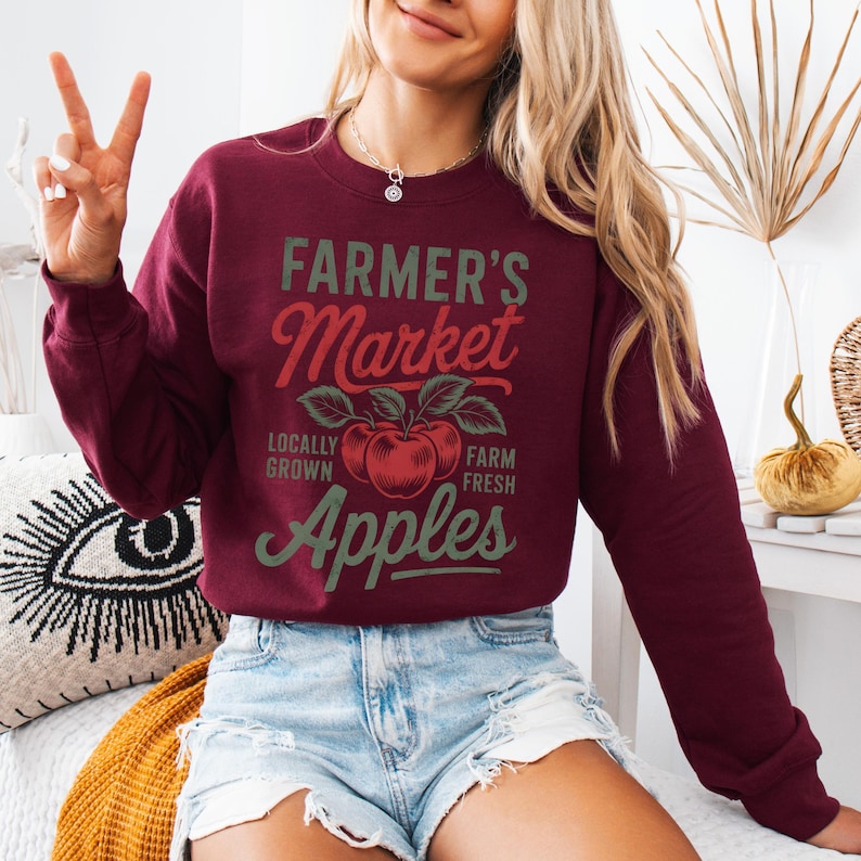 Vintage Farm Fresh Apple Orchard Sweatshirt, Apple Picking Outfit Boho ...