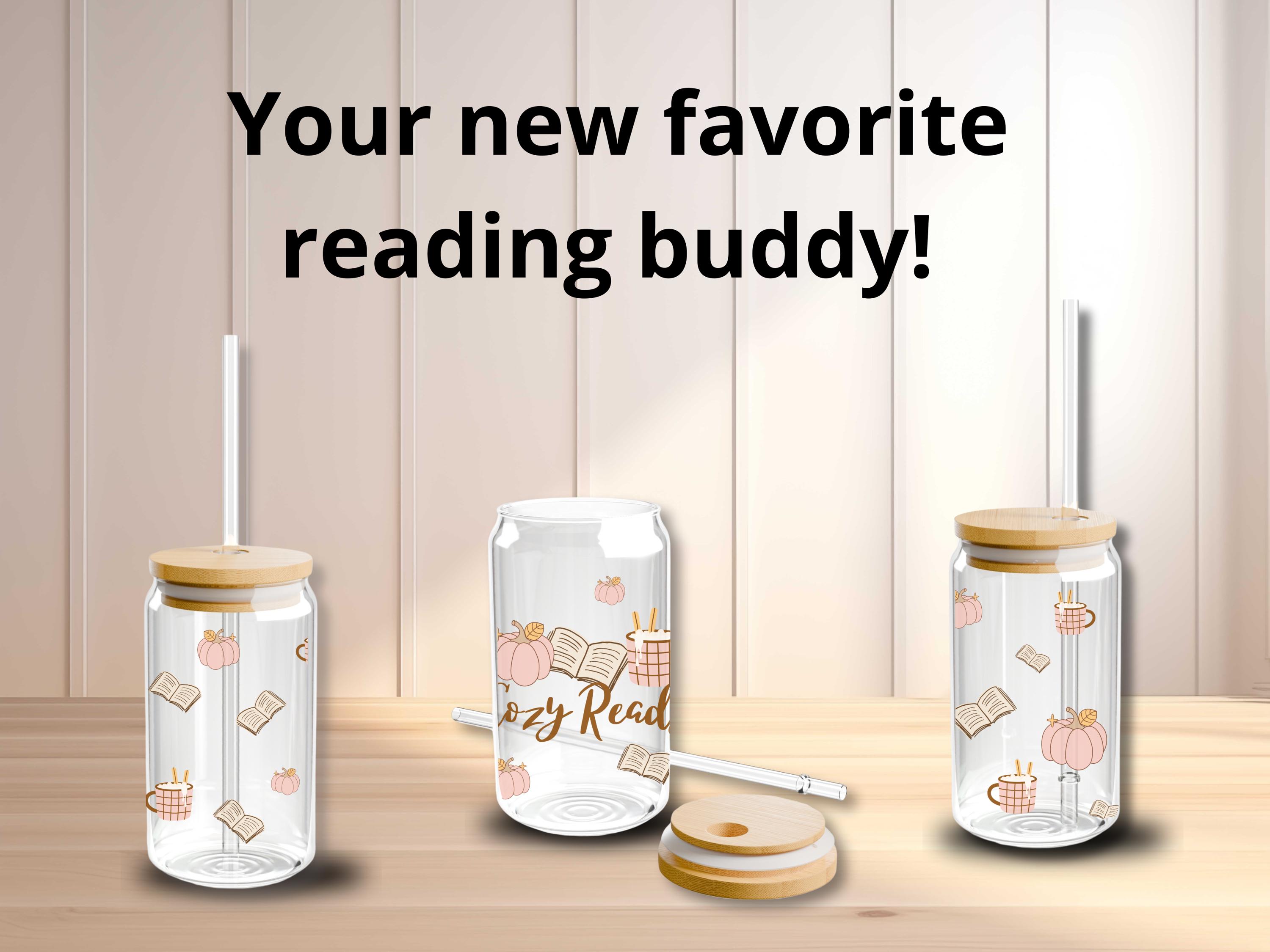 Cozy Reading Glass Can Cup, Cute Pumpkin Book Ice Coffee Tumbler, Cold ...