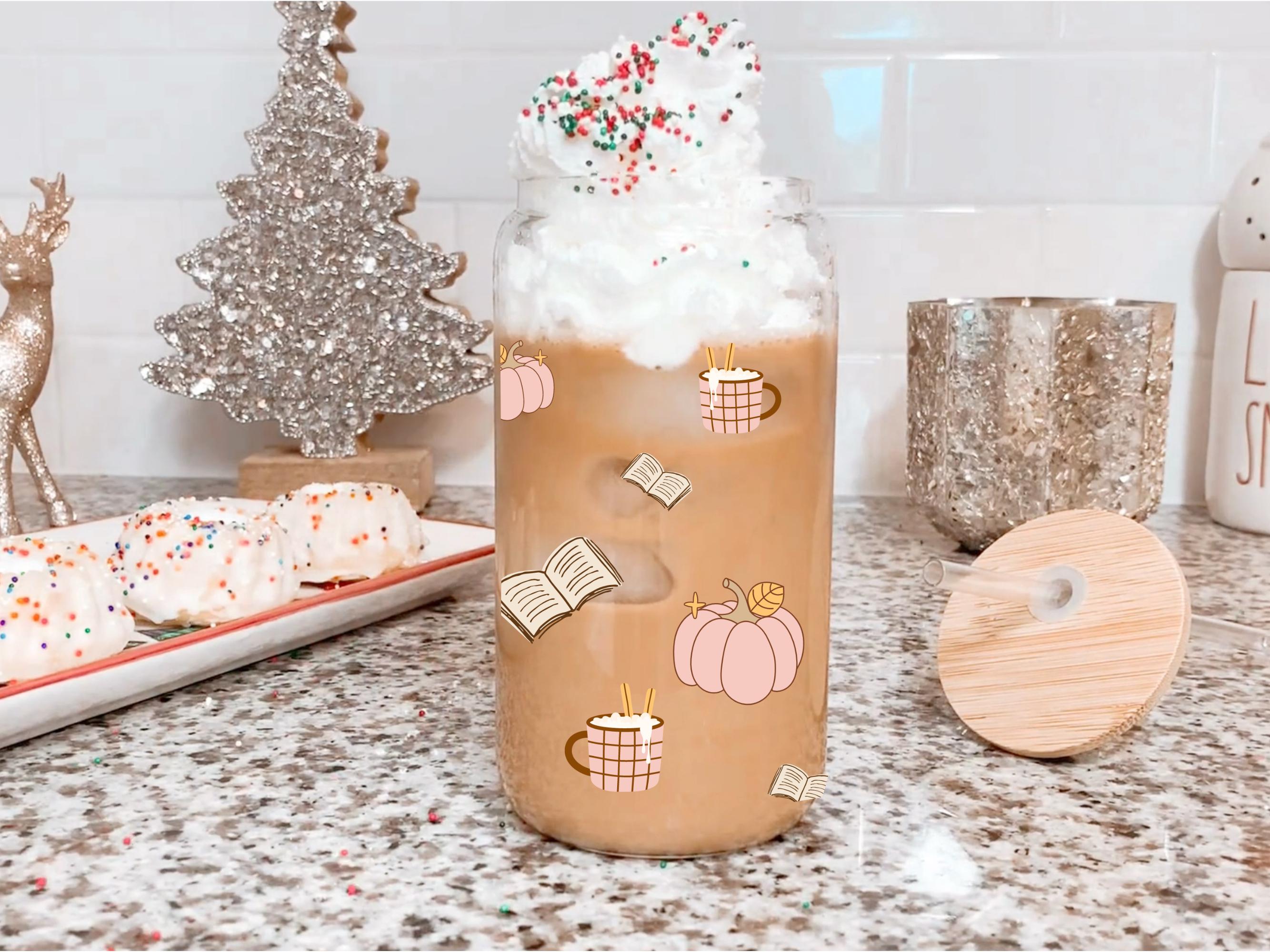 Cozy Reading Glass Can Cup, Cute Pumpkin Book Ice Coffee Tumbler, Cold ...