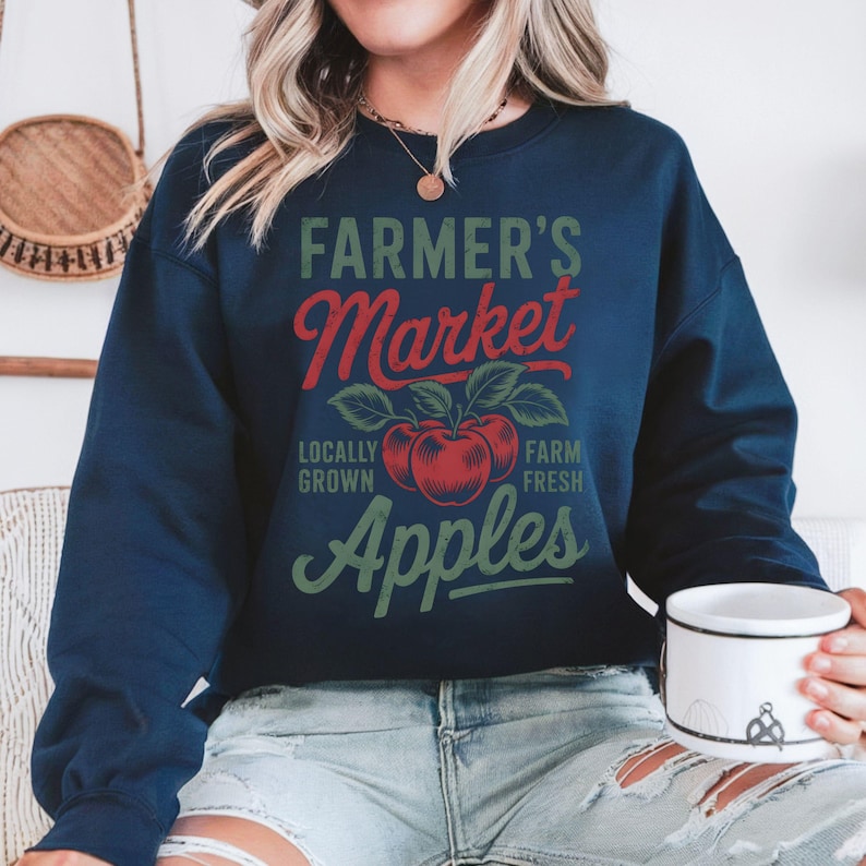 Vintage Farm Fresh Apple Orchard Sweatshirt, Apple Picking Outfit Boho ...