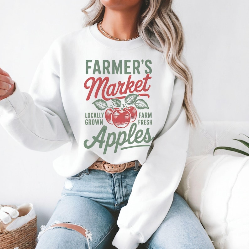 Vintage Farm Fresh Apple Orchard Sweatshirt, Apple Picking Outfit Boho ...