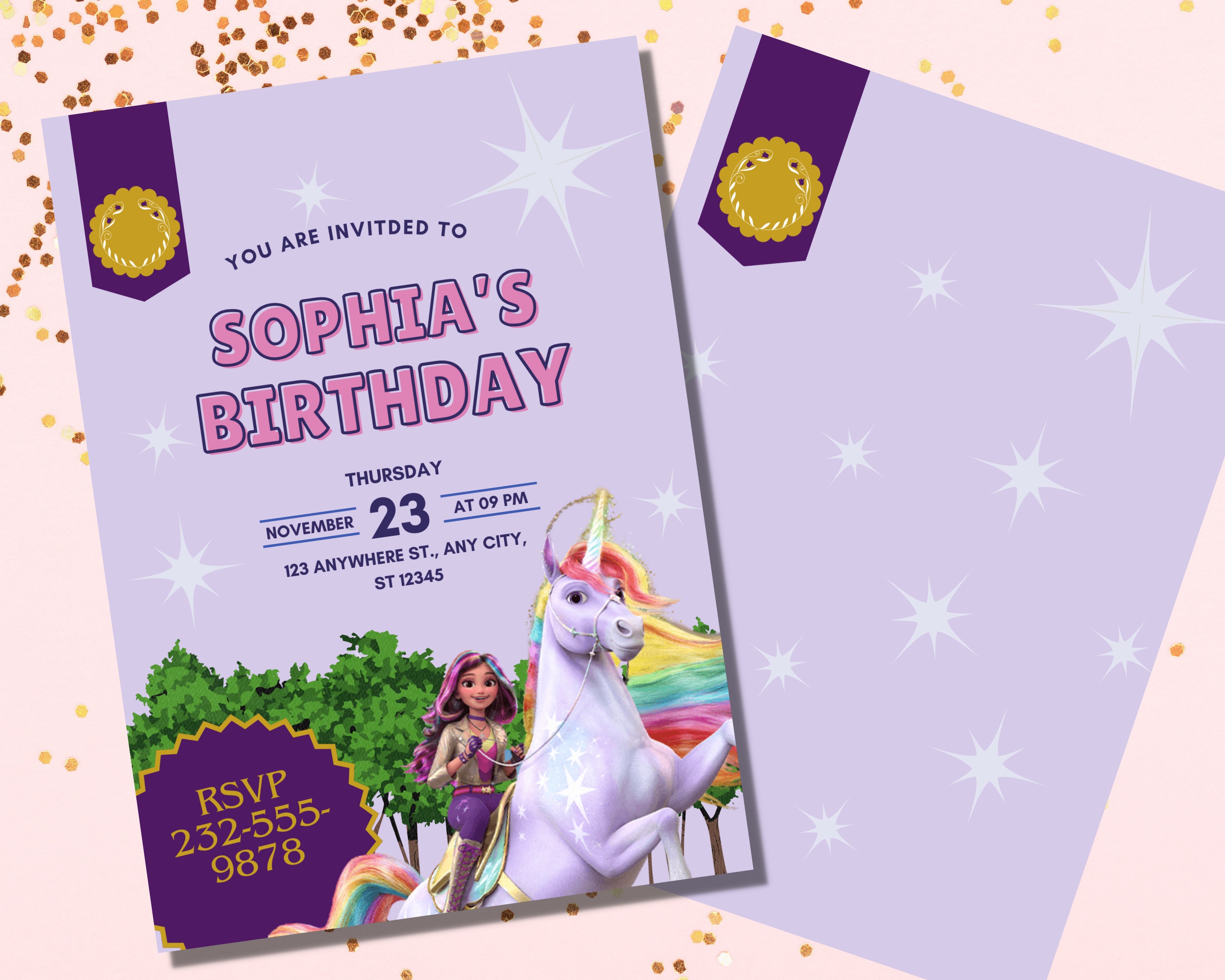 Unicorn Academy Birthday Invitation: Rainbow Unicorn, Sophia (digital ...