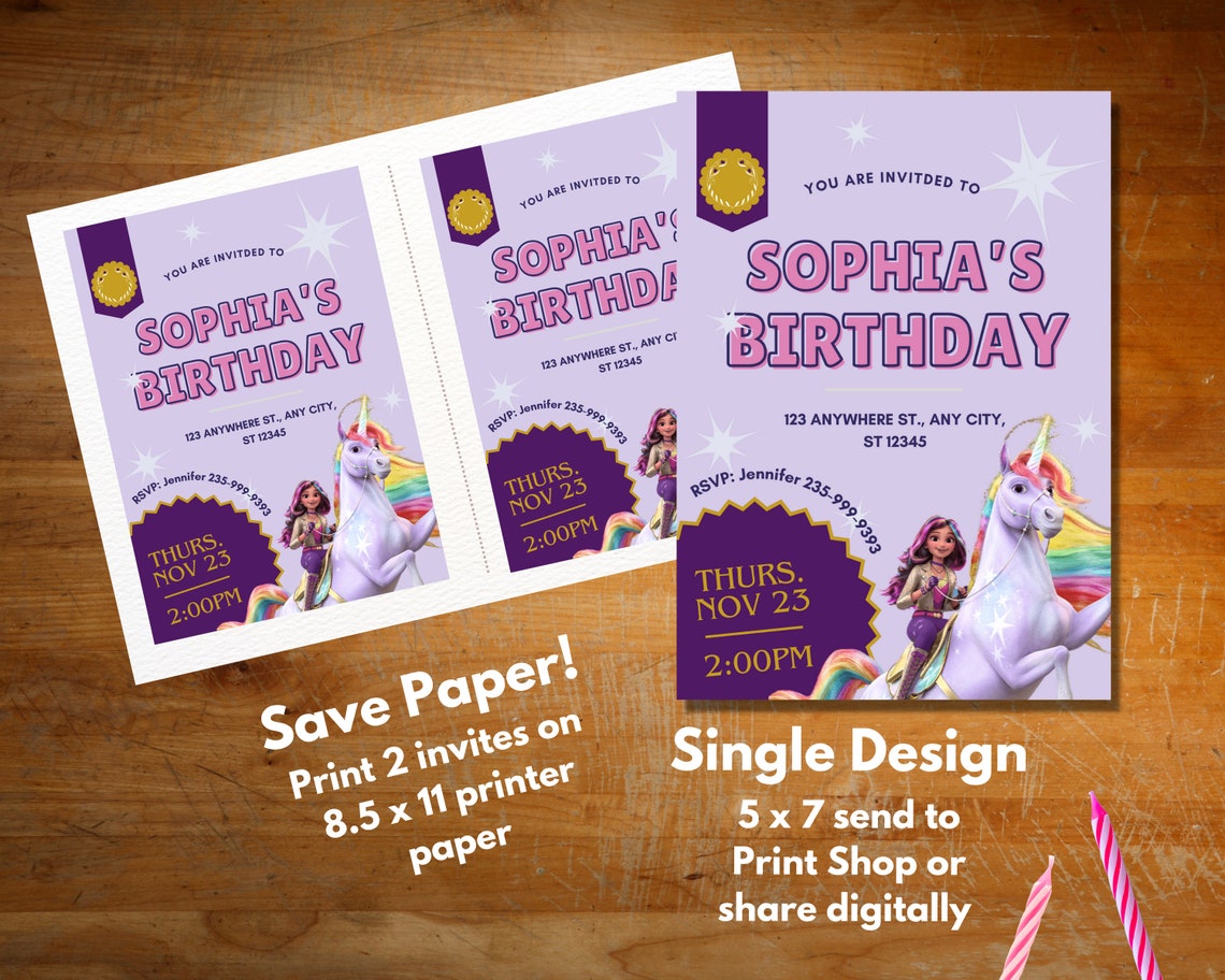 Unicorn Academy Birthday Invitation: Rainbow Unicorn, Sophia (digital ...