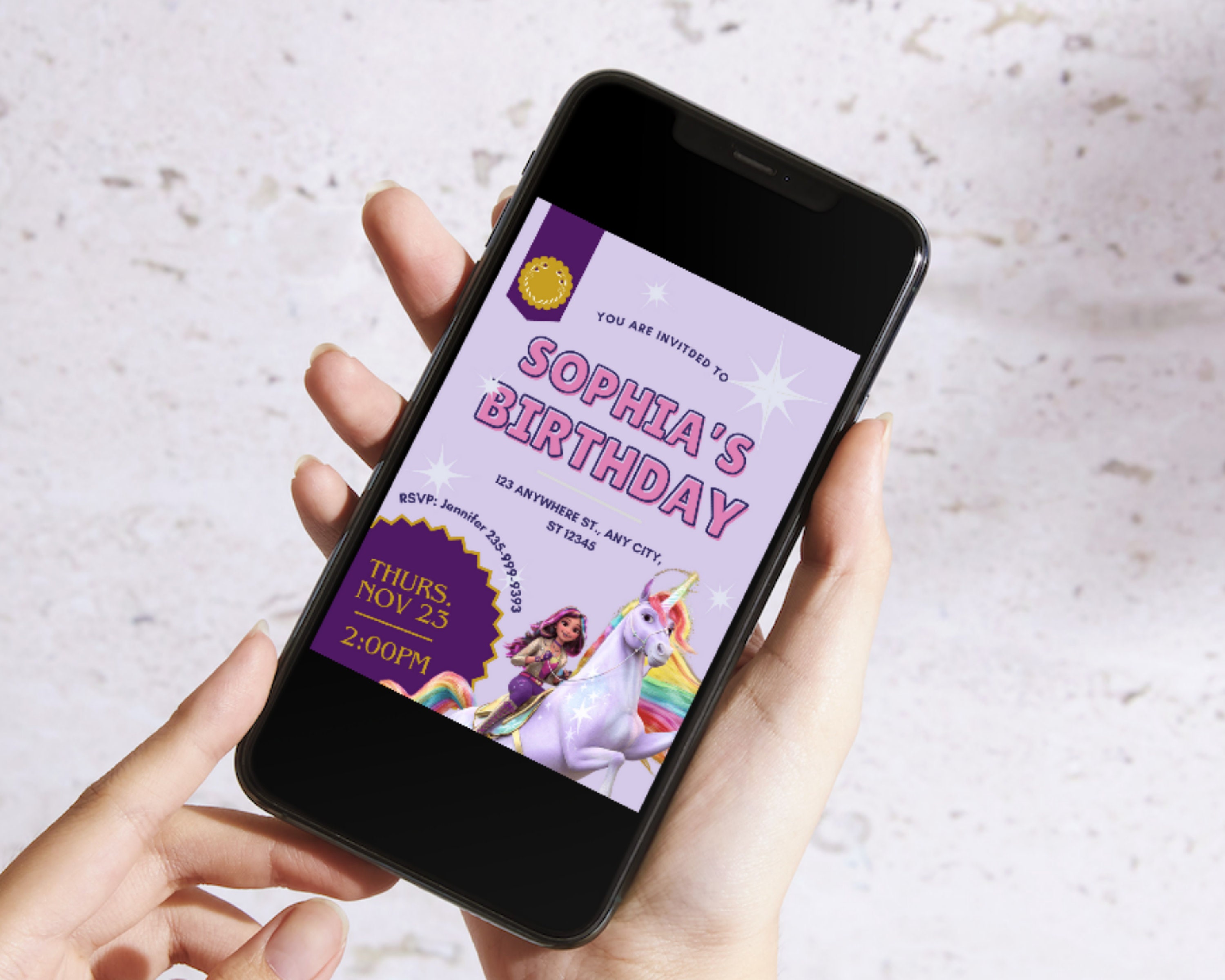 Unicorn Academy Birthday Invitation: Rainbow Unicorn, Sophia (digital ...