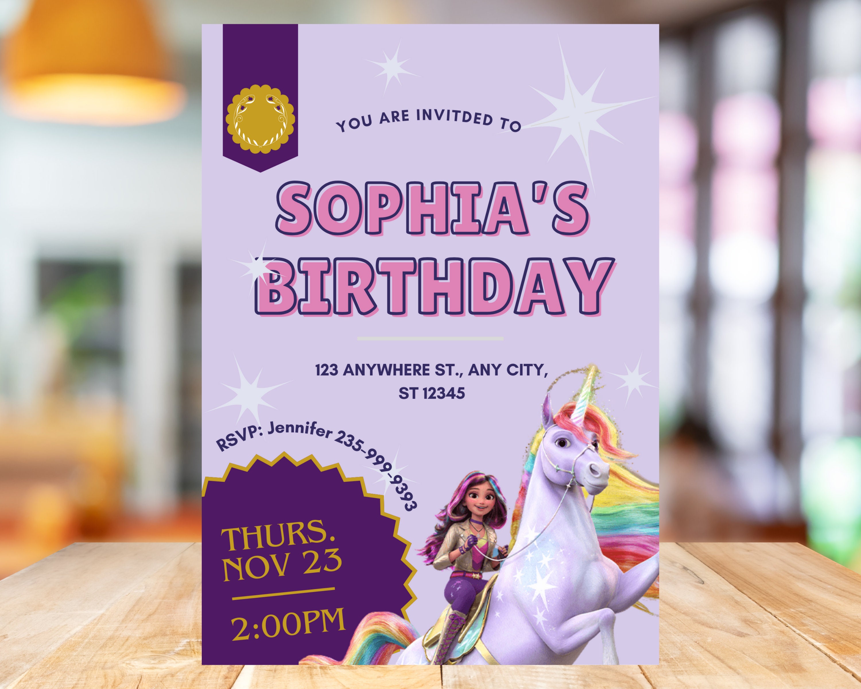 Unicorn Academy Birthday Invitation: Rainbow Unicorn, Sophia (digital ...