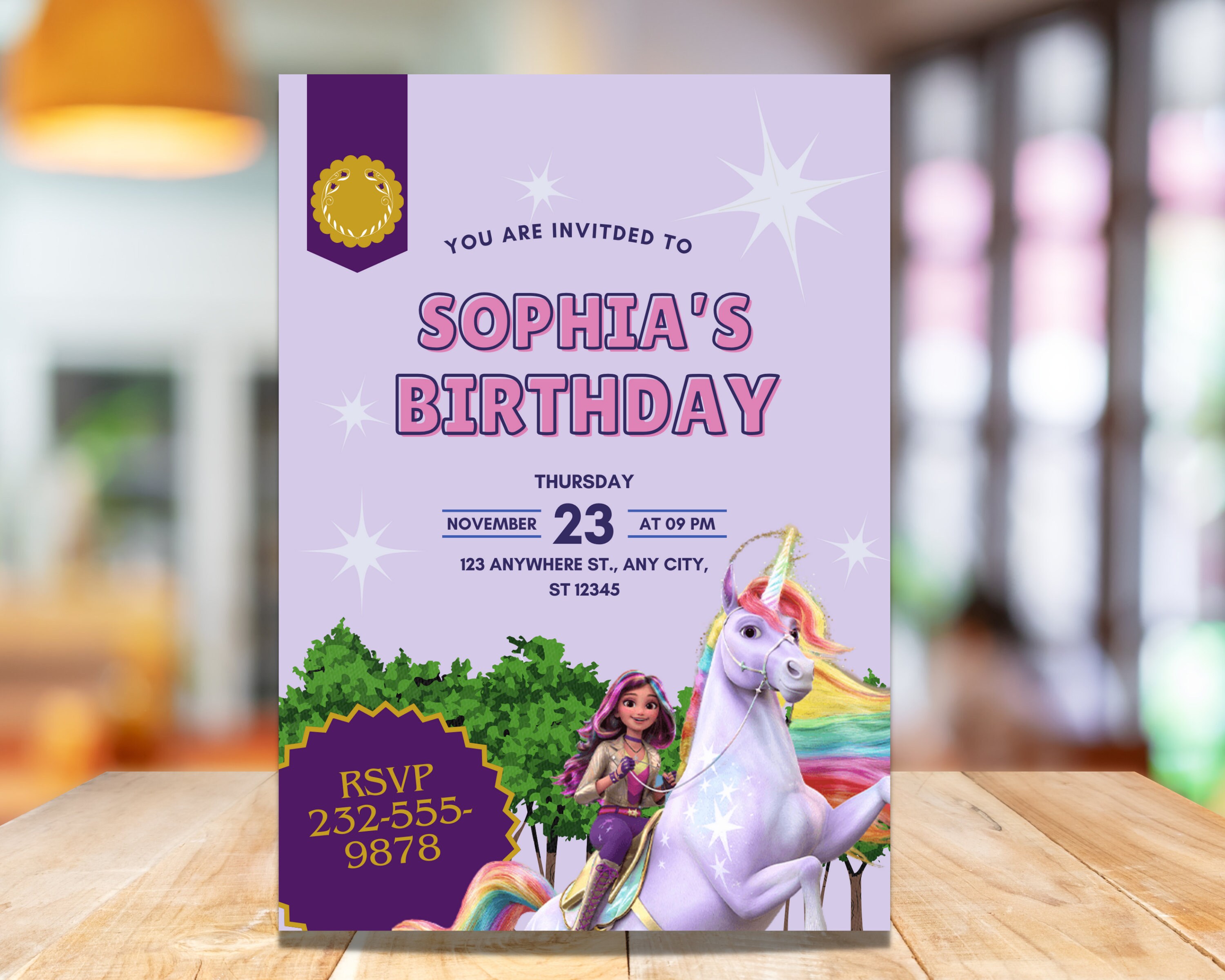 Unicorn Academy Birthday Invitation: Rainbow Unicorn, Sophia (digital ...